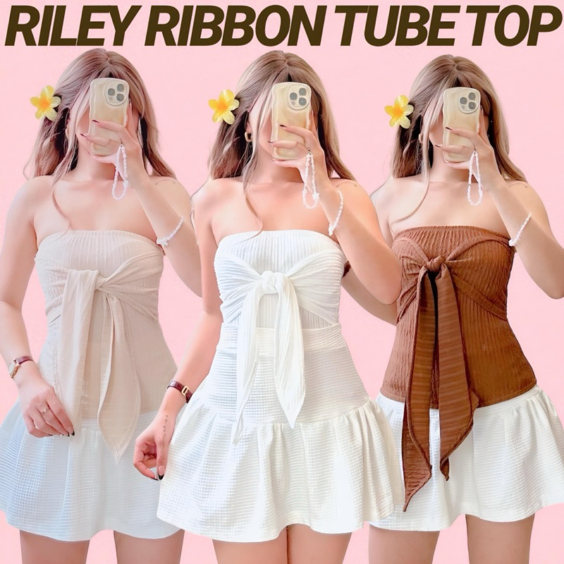 SC 99SaleShop Riley Ribbon Tube Top Bark Crepe Fabric | Shopee Philippines