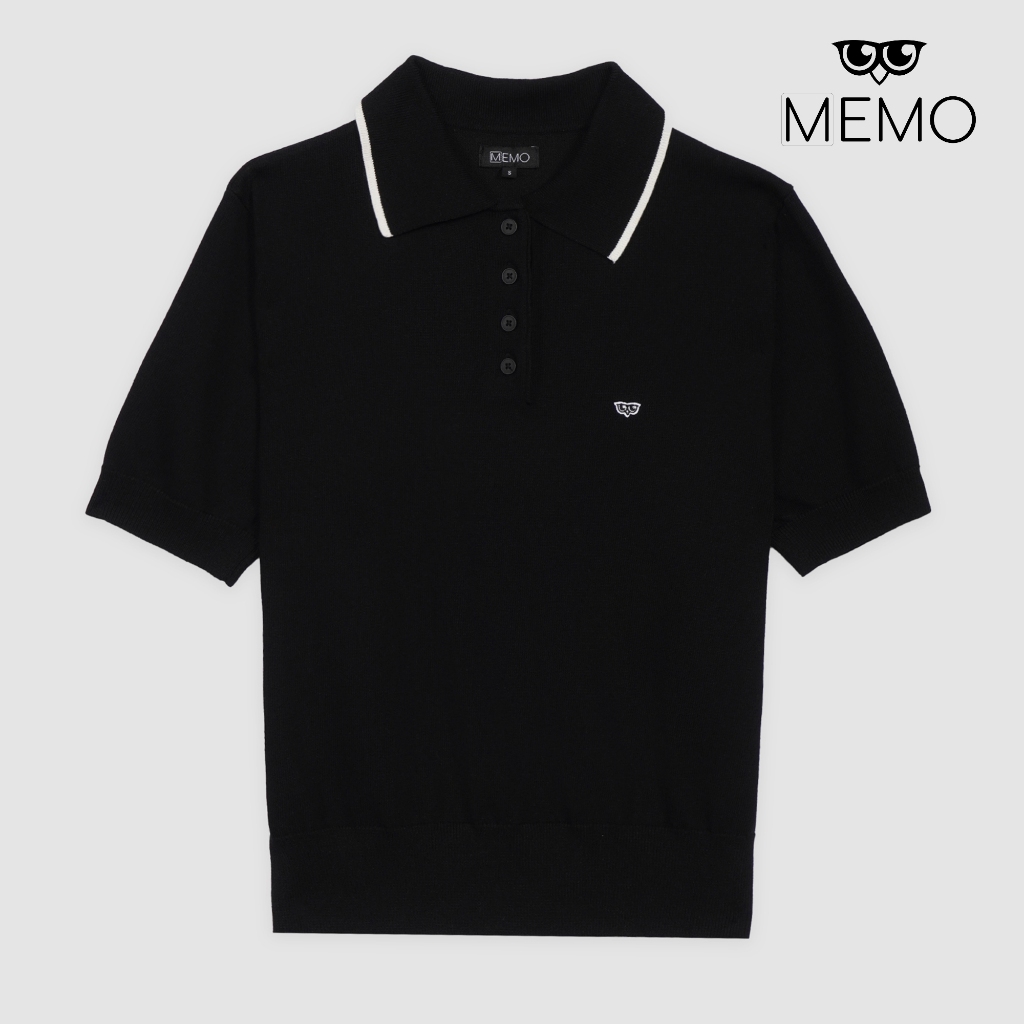 Memo Knit Polo With Collar Tipping For Women (Black) | Shopee Philippines