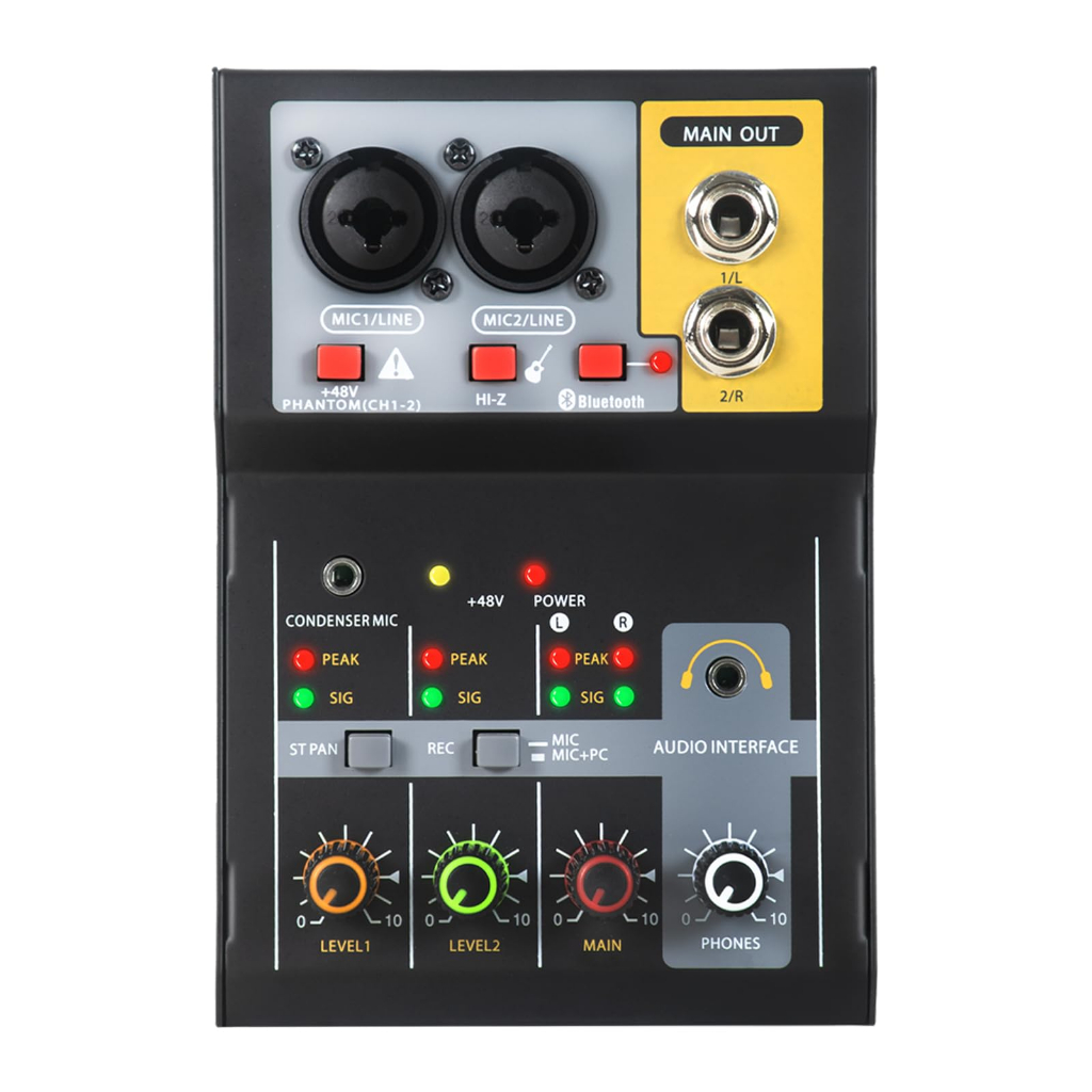 Audio Mixer 2 Channels USB Portable Live Sound Card Soundboard Console ...