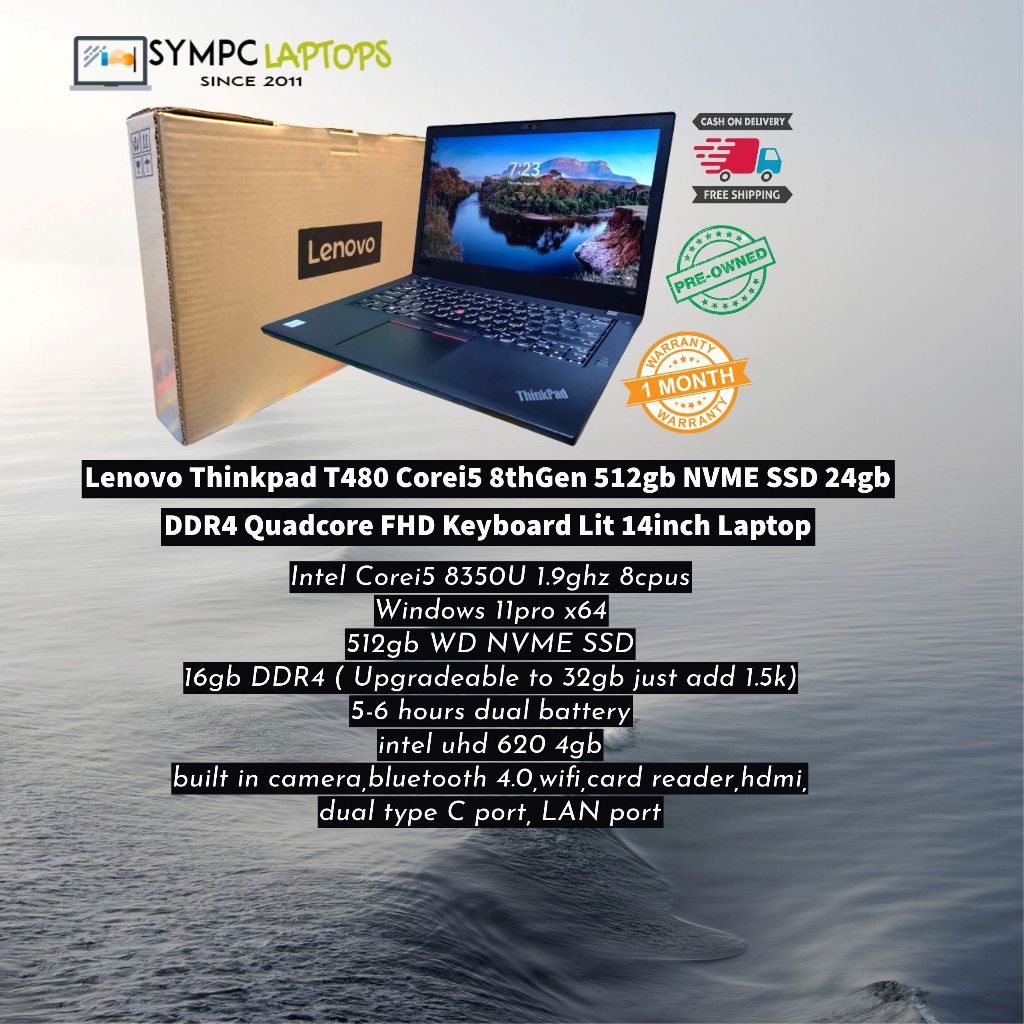 Lenovo Thinkpad T480 Corei5 8thGen 512gb NVME SSD 24gb DDR4 Quadcore ...