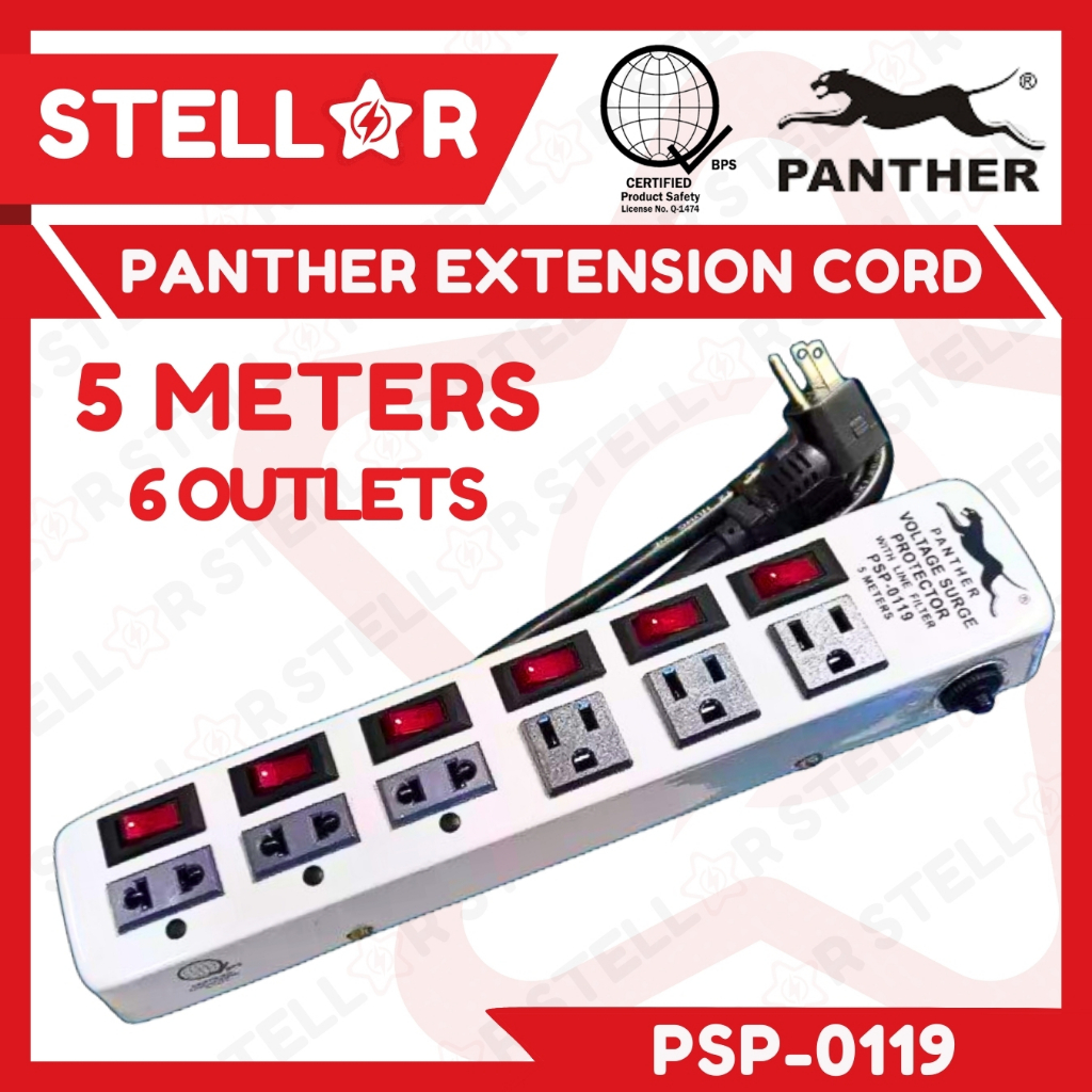 Panther by Stellar PSP-0119 Extension Cord 5 METERS Cable Wire Outlet w ...