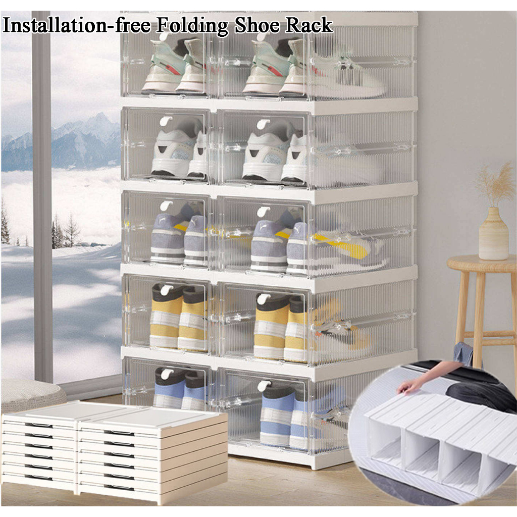 3/6/9 Layers Transparent Foldable Shoe Rack Stackable Large Space Dust ...