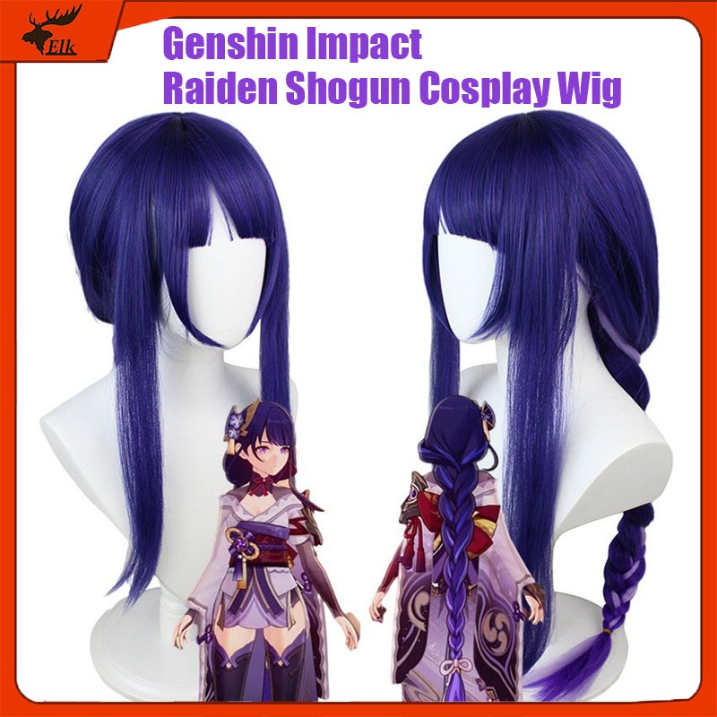Genshin Impact Raiden Shogun Cosplay Wig Long Graident Purple Braided ...