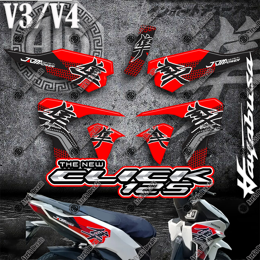 003 V3/V4 Honda Click 125 HAYABUSA design decals sticker for motorcycle ...