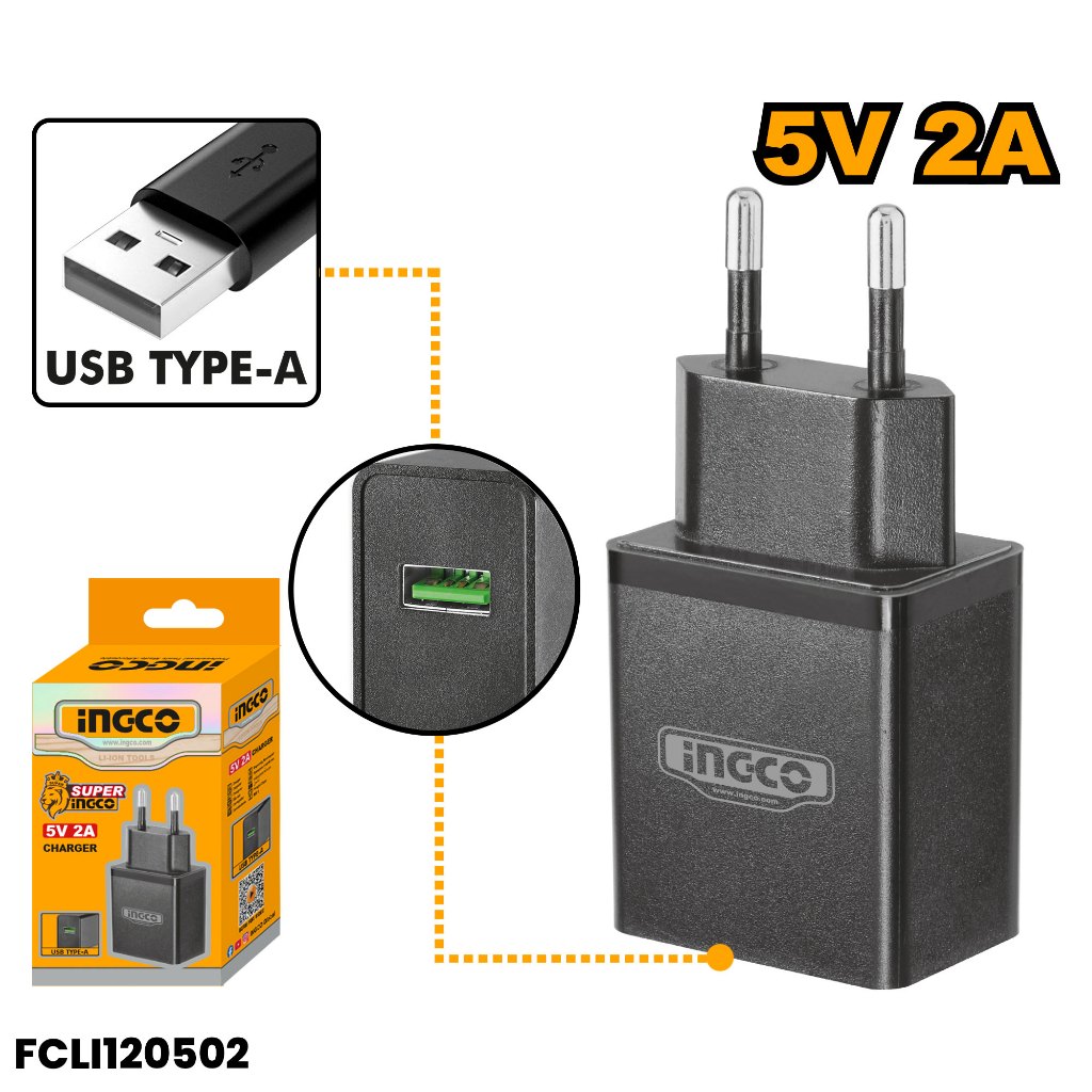 Ingco 5V USB Wall Charger 2A Single Port Type-A Power Adapter EU Plug ...