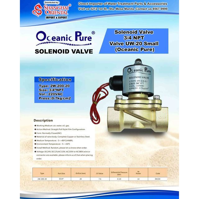 Solenoid valve, 3/4 NPT Valve UW-20 Small (Oceanic Pure) | Shopee ...