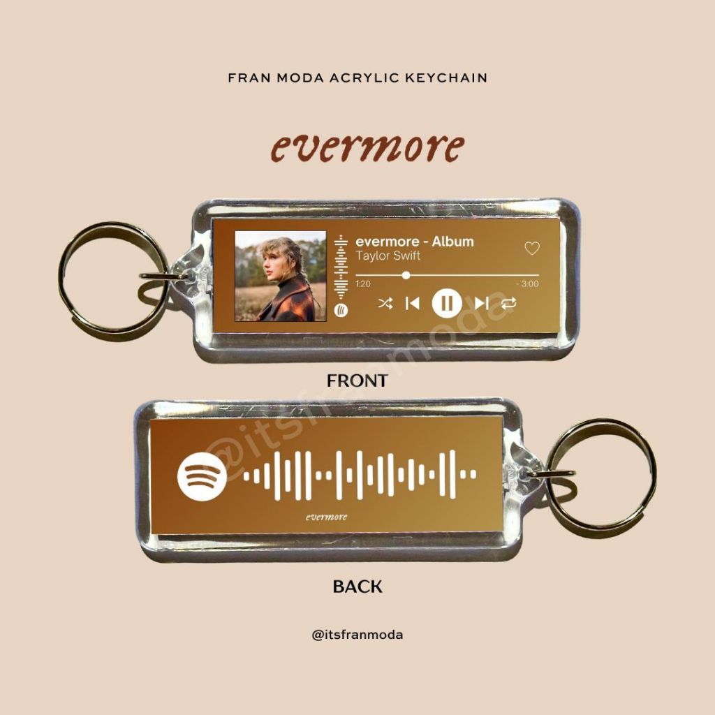 FRAN MODA | 8.3cm x 3.3cm evermore Taylor Swift: Spotify Code Keychain ...