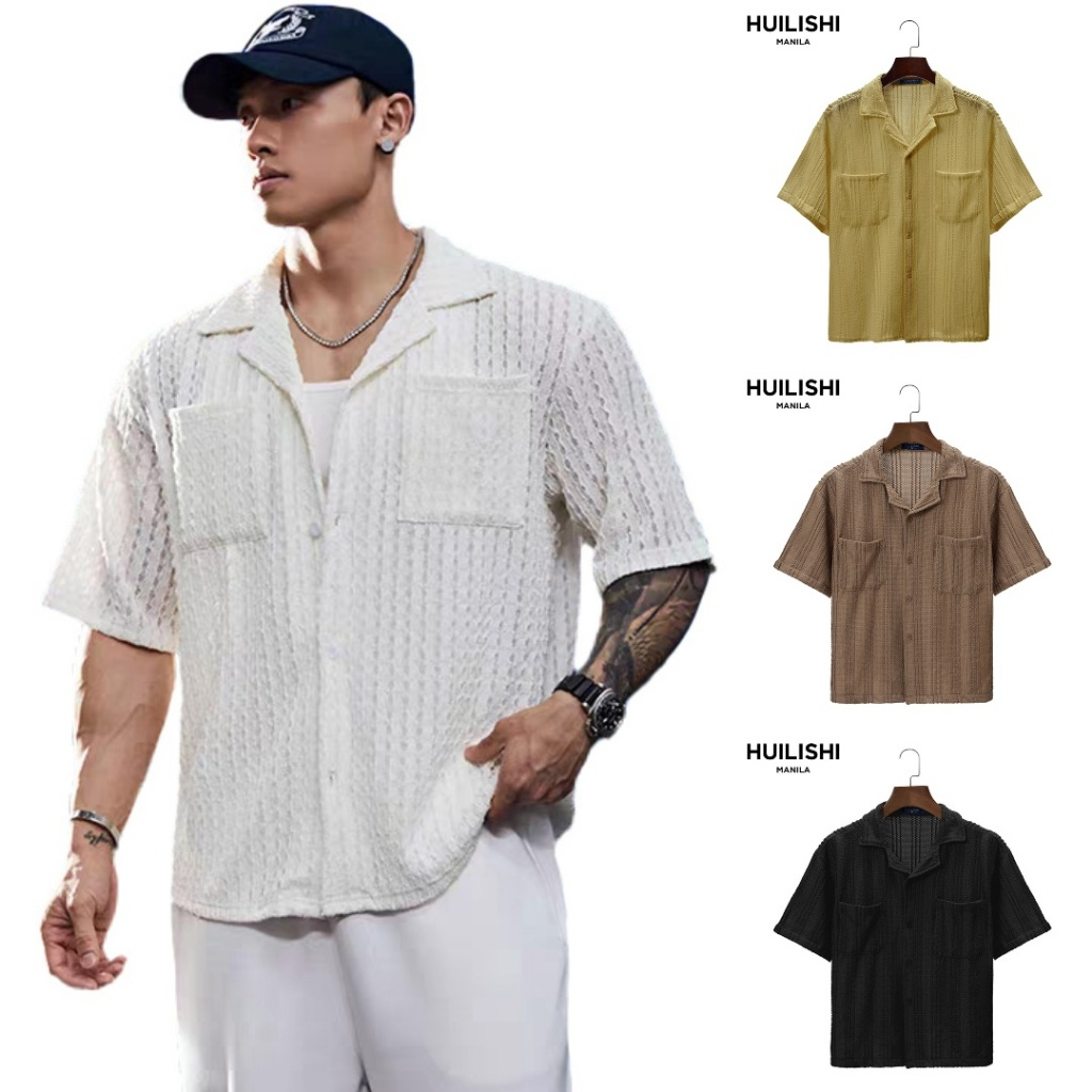 HUILISHI Box Fit Polo for Men Crop Top short-sleeved Cuban collar ...