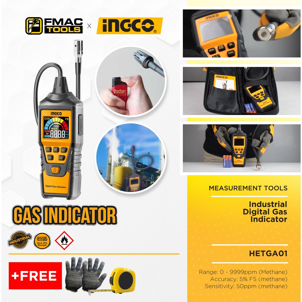 INGCO Industrial Digital Gas Indicator HETGA01 + FREEBIES FMAC TOOLS ...