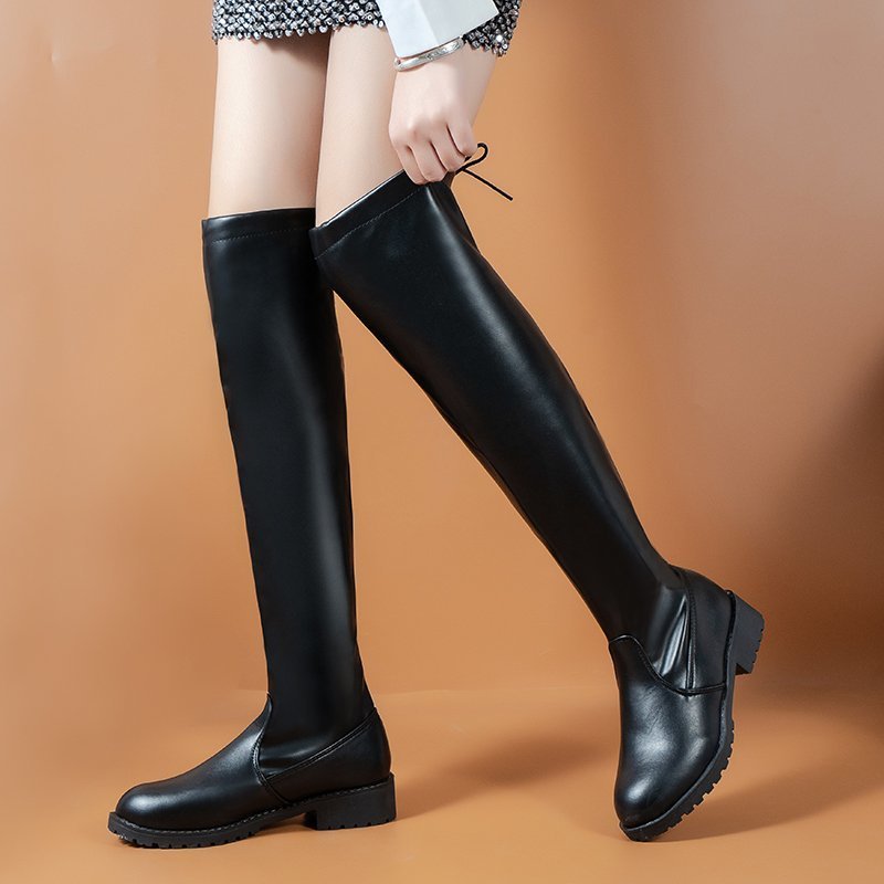 Size 35-42 Women's Leather Shoes Thick Heel Long Tube Martin Boots ...