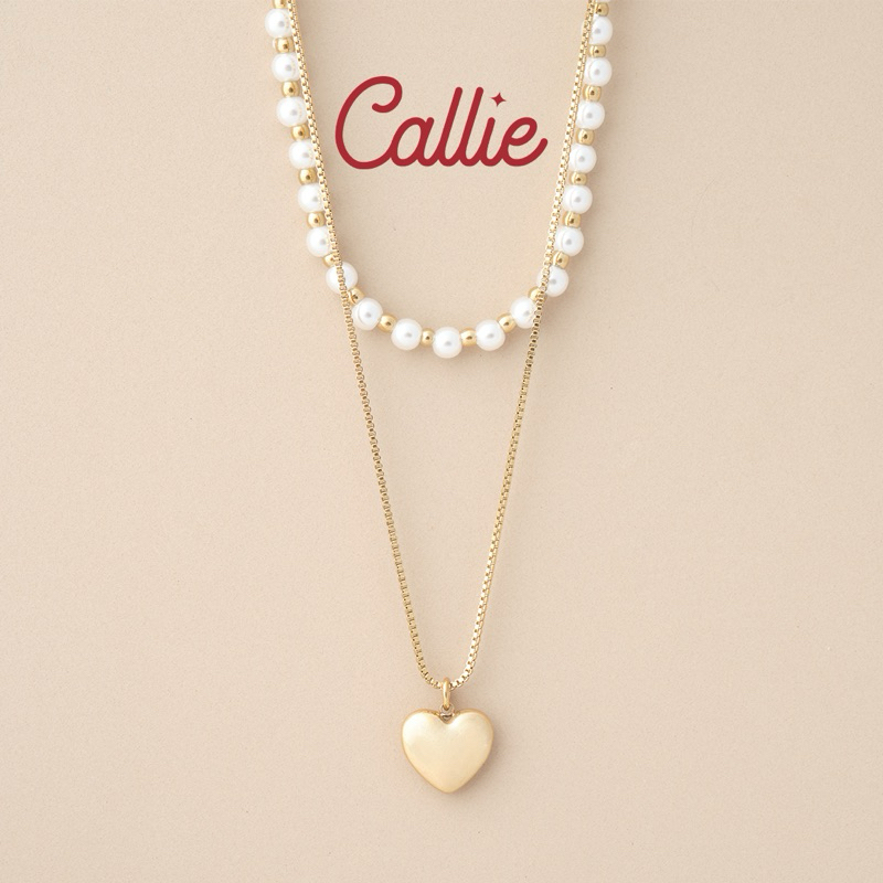 Callie Stainless Steel Dainty Pearl Heart Layered Necklace Shop Callie ...