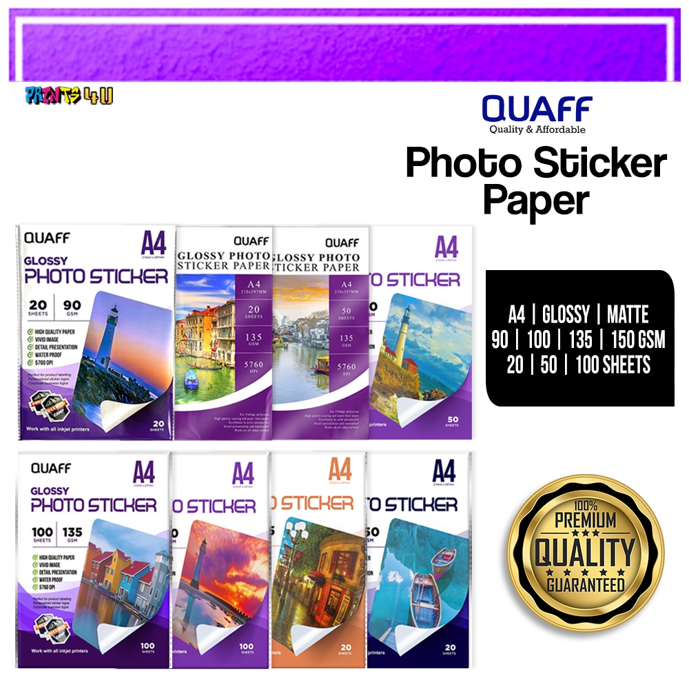 Quaff Glossy/Matte Sticker Photo Paper Inkjet 90gsm 135gsm 20sheets ...