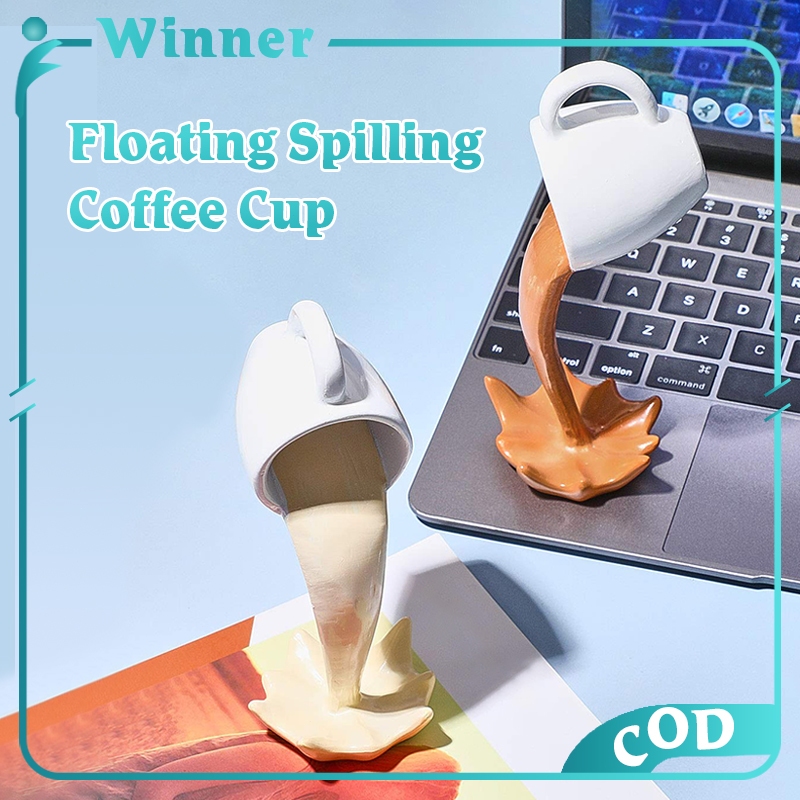 Floating Coffee Cup Mini Spilling Pouring Coffee Cup Sculpture Funny ...