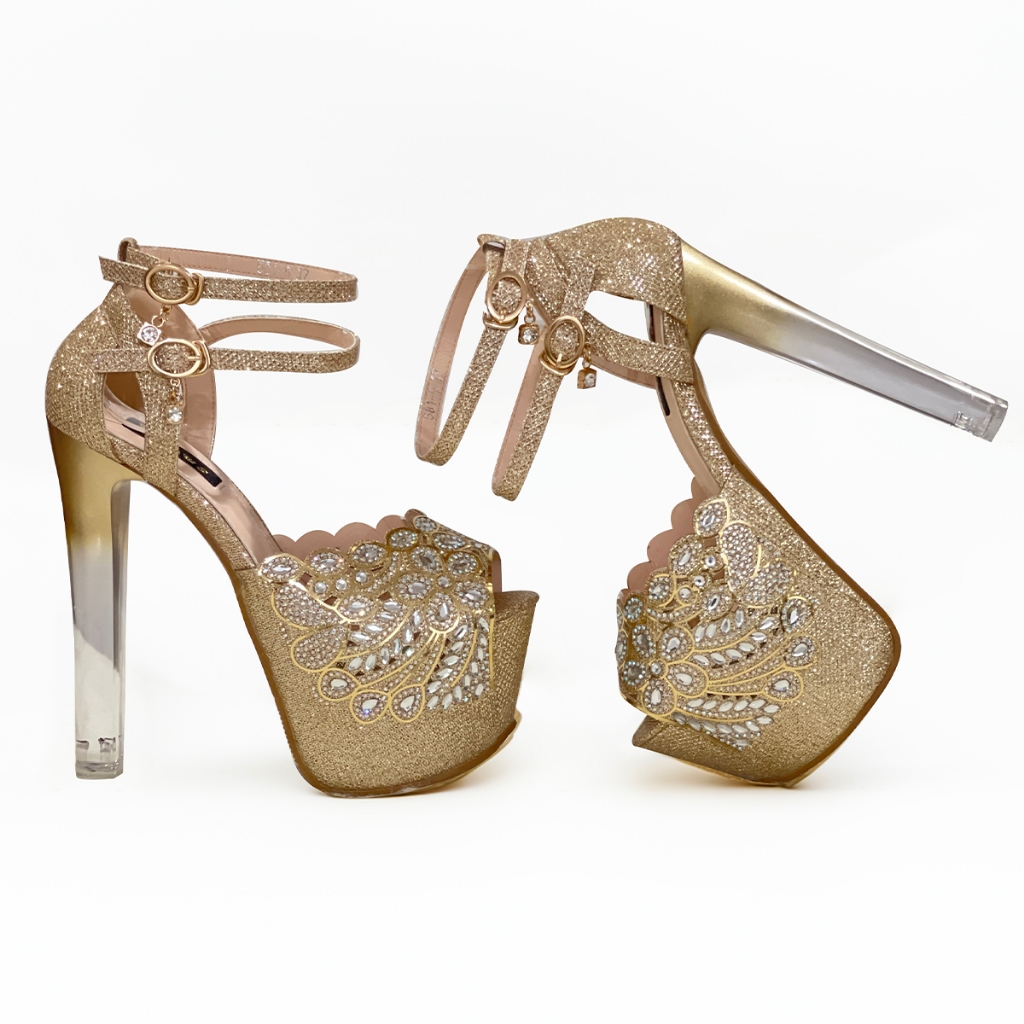 GLASS HIGH HEELS - 7 INCHES ELEGANT GLASS COMBINATION COMFY PARTY ...