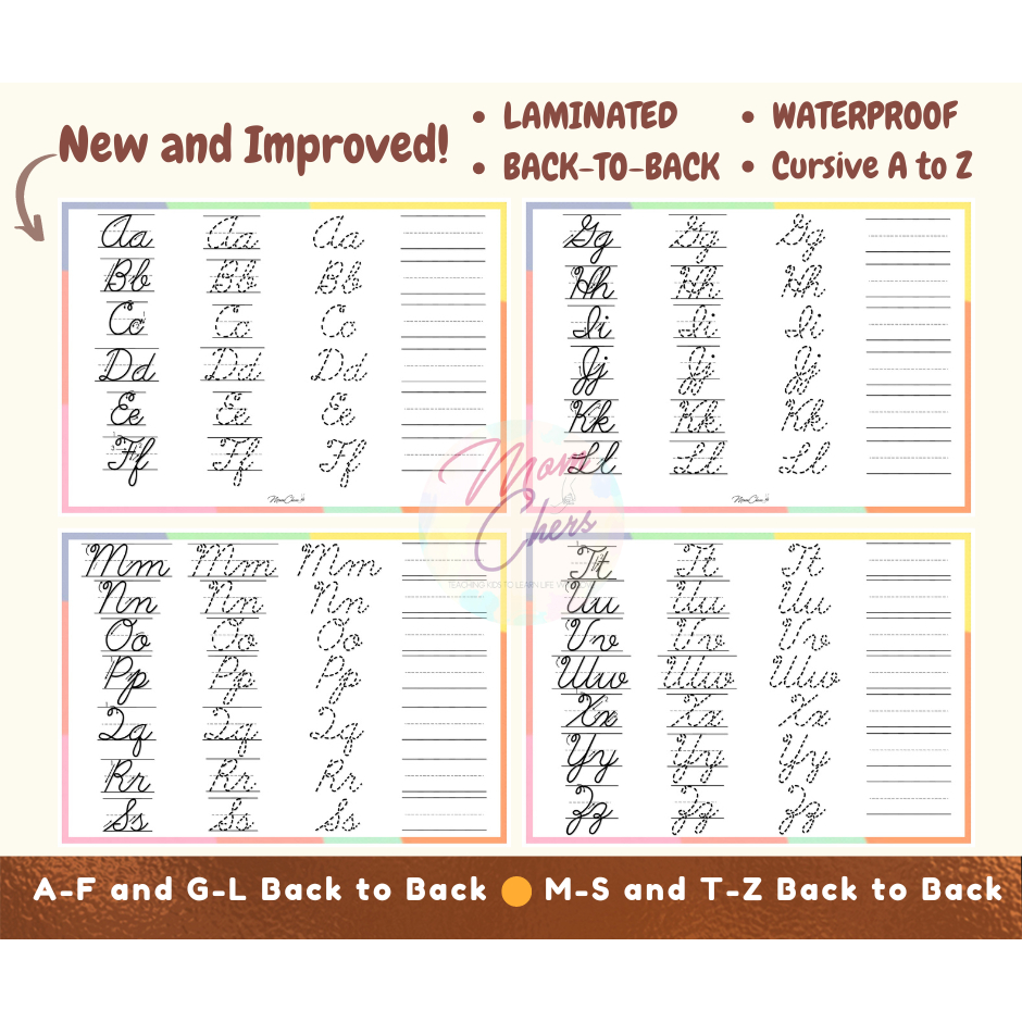 Laminated Trace and Write Letters Alphabet A to Z Cursive and Limbag or ...