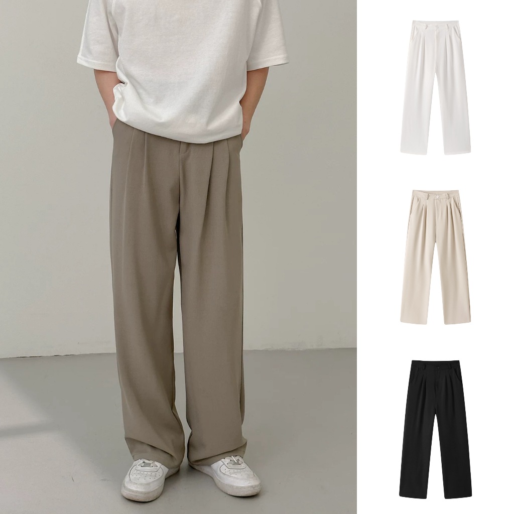 Mannered Wide Leg Pants for Men Straight Cut Loose Look Korean Trousers ...