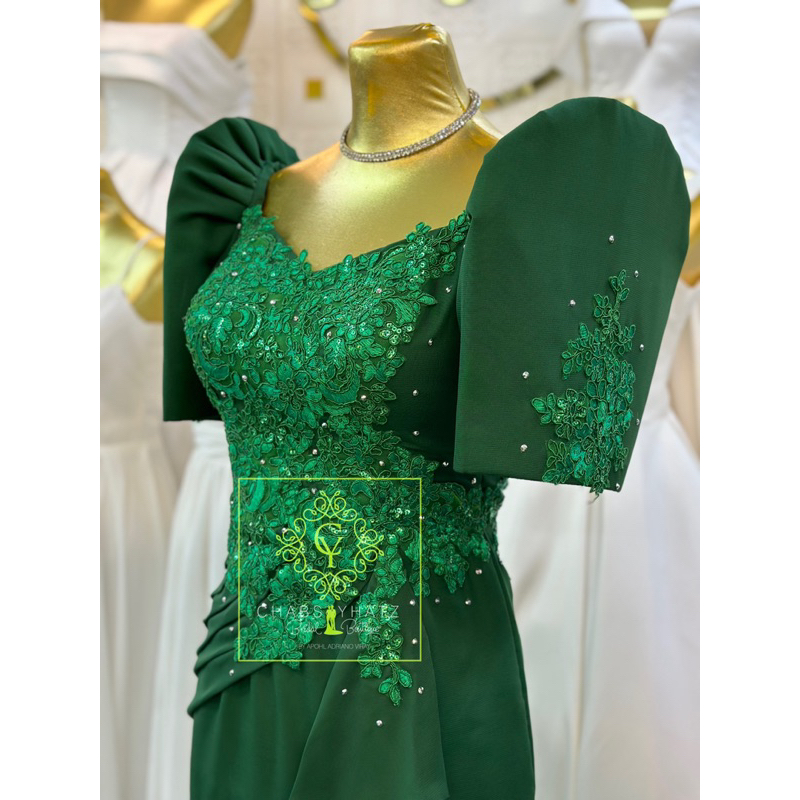 Filipiniana Dress Emerald green Mestiza sleeves for ninang,formal wear ...