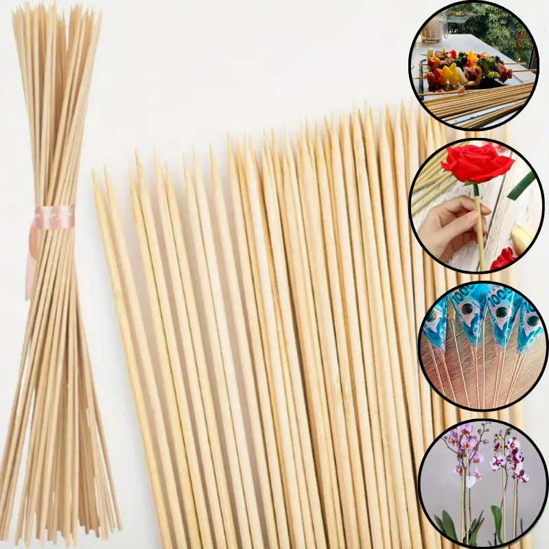 50PCS. Bamboo Skewer Long Sticks Disposable Sturdy Barbeque Flower Stem ...