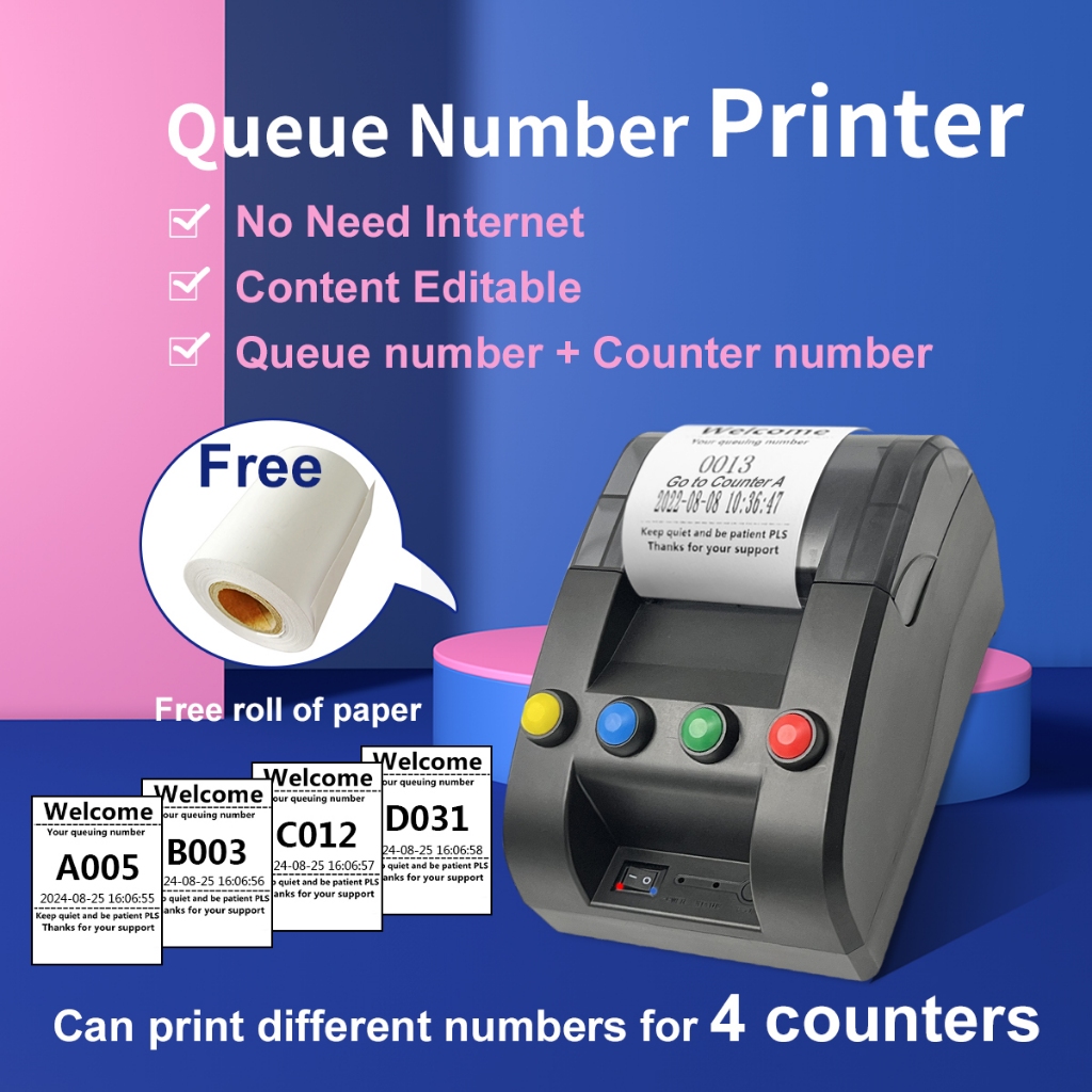 Queue Number Thermal Printer for Ticket Print 4 Department Number Plug ...