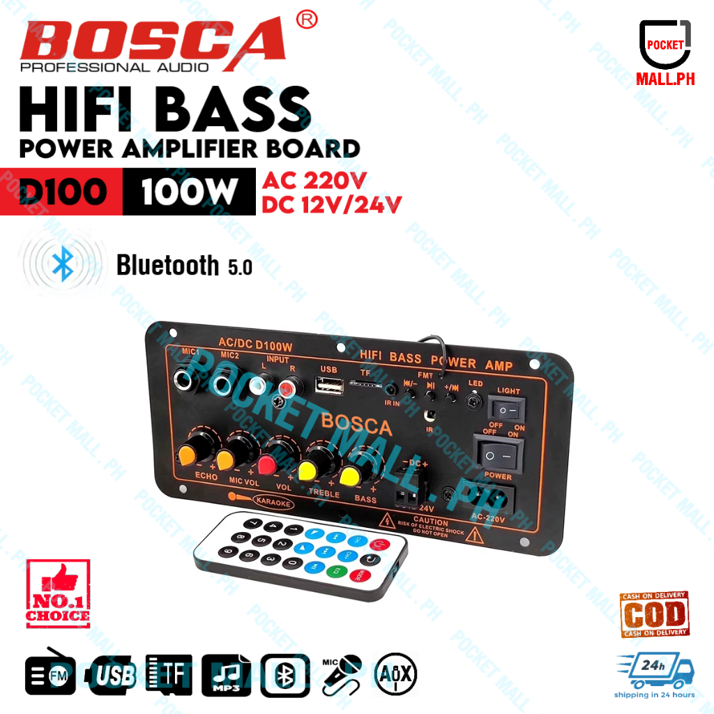Bosca D100 100W HIFI Bass Power Amplifier Board AC220V DC12V/24V ...