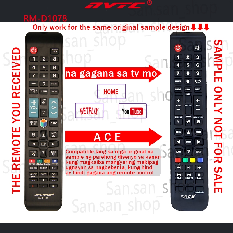 100% Universal remote control for ACE smart tv remote na gagana sa tv ...