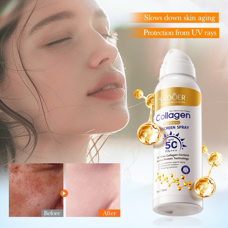 SADOER Collagen Sunscreen Isolation Spray Anti Wrinkle Whitening Spray ...