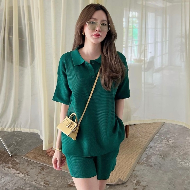 Miss M Button Down Collar Neck Top & Side Pocket Shorts Knitted Terno ...