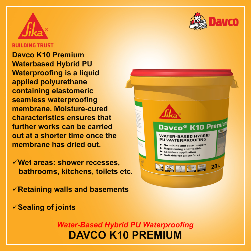 Sika Davco K10 Premium 20L Water-Based Hybrid PU Waterproofing | Shopee ...