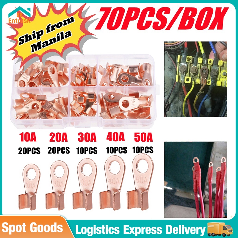 70pcs Copper Tube Terminal Set Battery Welding Cable Lug Ring Crimp ...