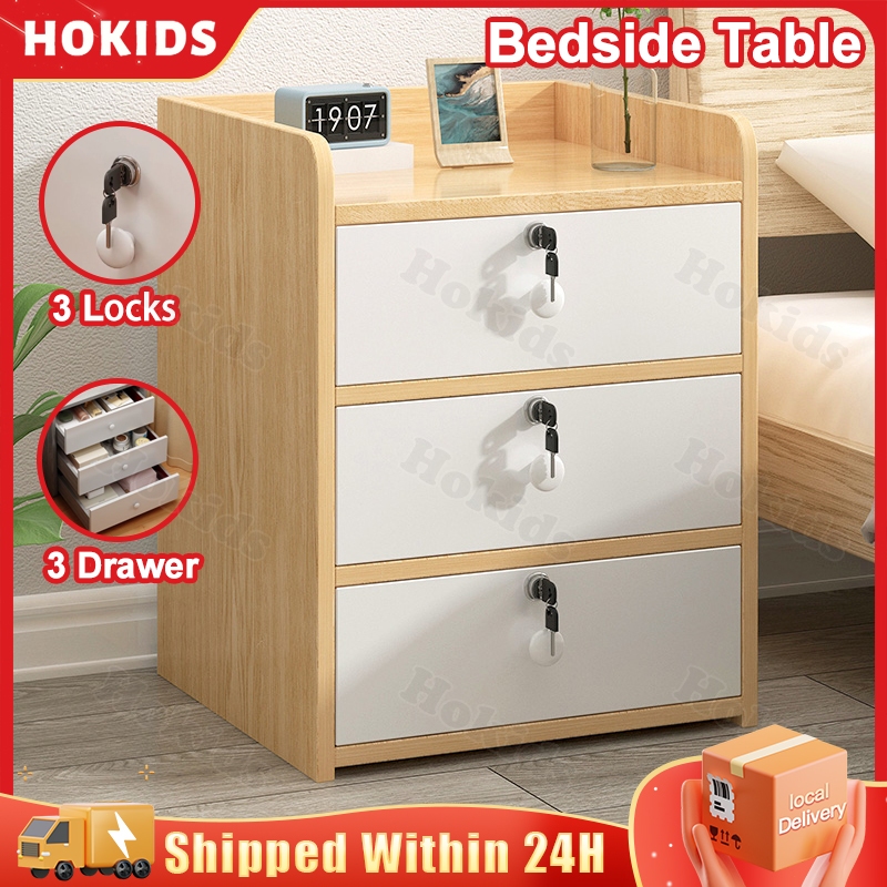 Nightstand Bedside Cabinet with Locks and Drawers Bedside Table for ...