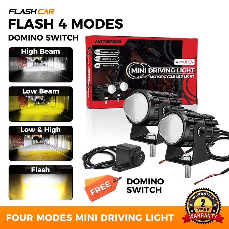 HOTSPEED Mini Driving light 4 Modes Motorcycle With Domino Switch LED Headlight 60W Flash Fog ...