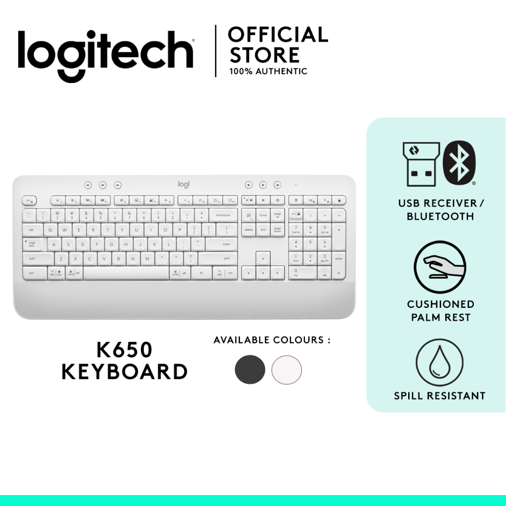 Logitech Signature K650 Black / White Spill-Resistant Wireless Keyboard ...