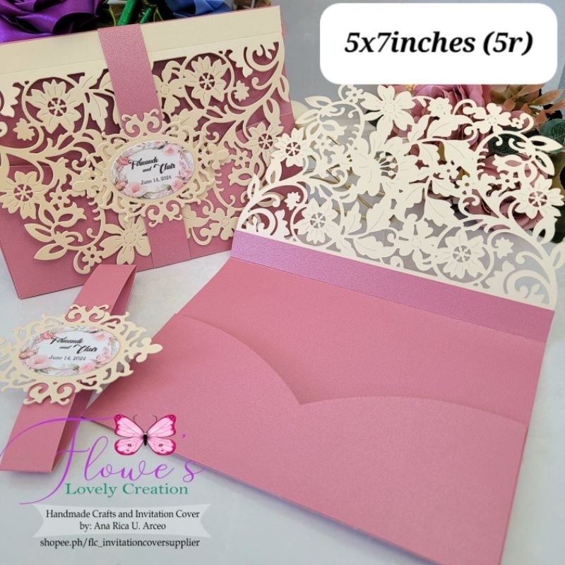 New!!5x7inches Dahlia Flap Pocket Design for Wedding Invitation ...