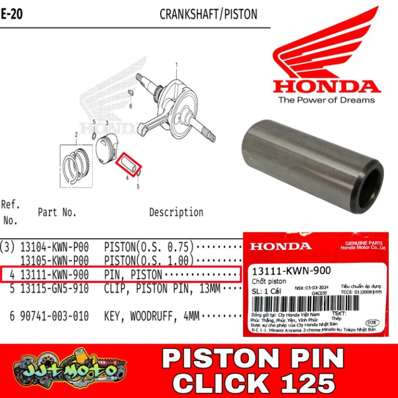 HONDA PISTON PIN (CLICK 125) 13111-KWN-900 | Shopee Philippines
