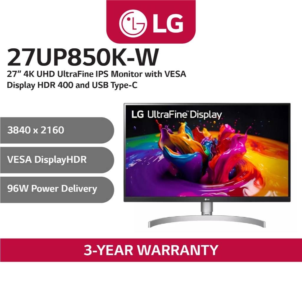 LG 27UP850K-W 27" UltraFine™ IPS Monitor with VESA DisplayHDR™ 400 and ...