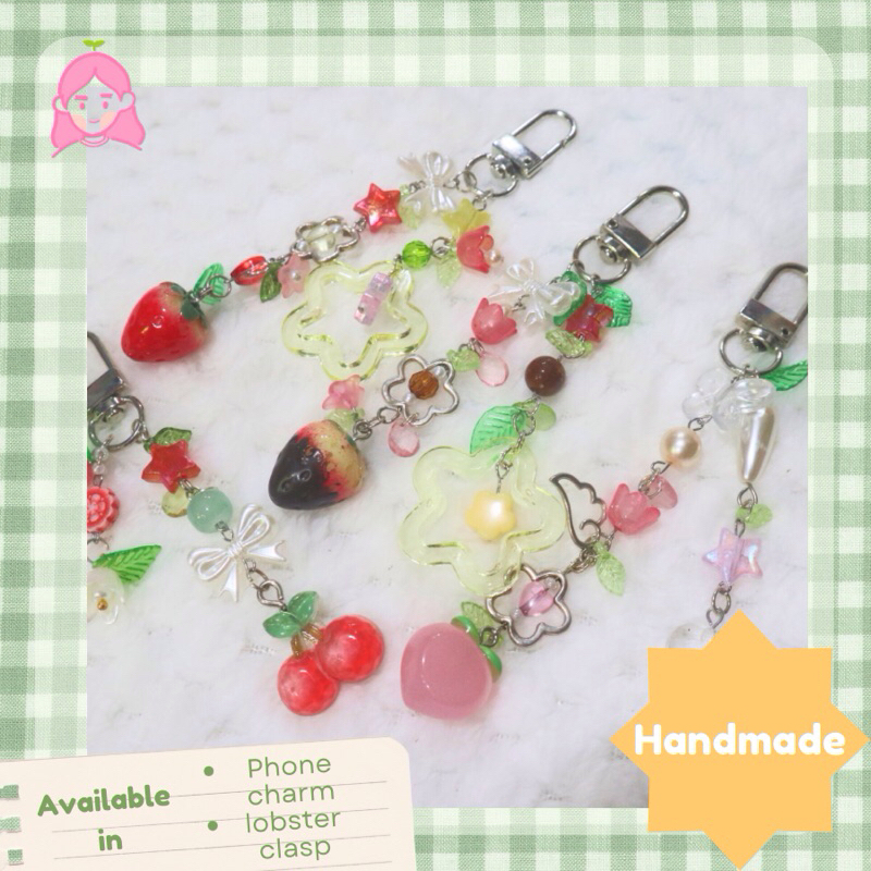 strawberry peach cherry phone charm keychain lobster lock devoration ...