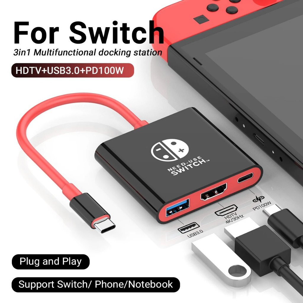 Typec to HDMI Adapter 3in1 USB C Hub Type C Docking Station Nintendo Switch OLED Dock TV 4K USB3 ...