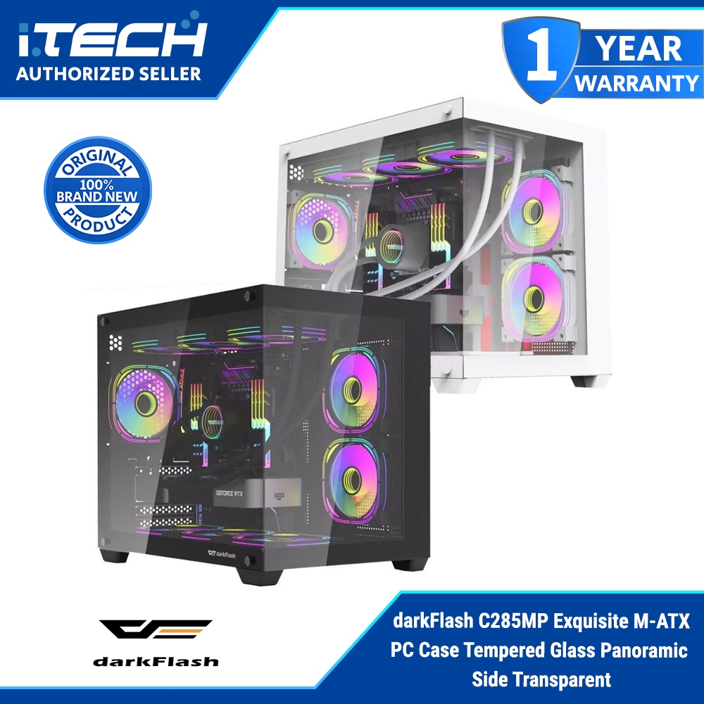darkFlash C285MP Exquisite M-ATX PC Case Tempered Glass Panoramic Side ...