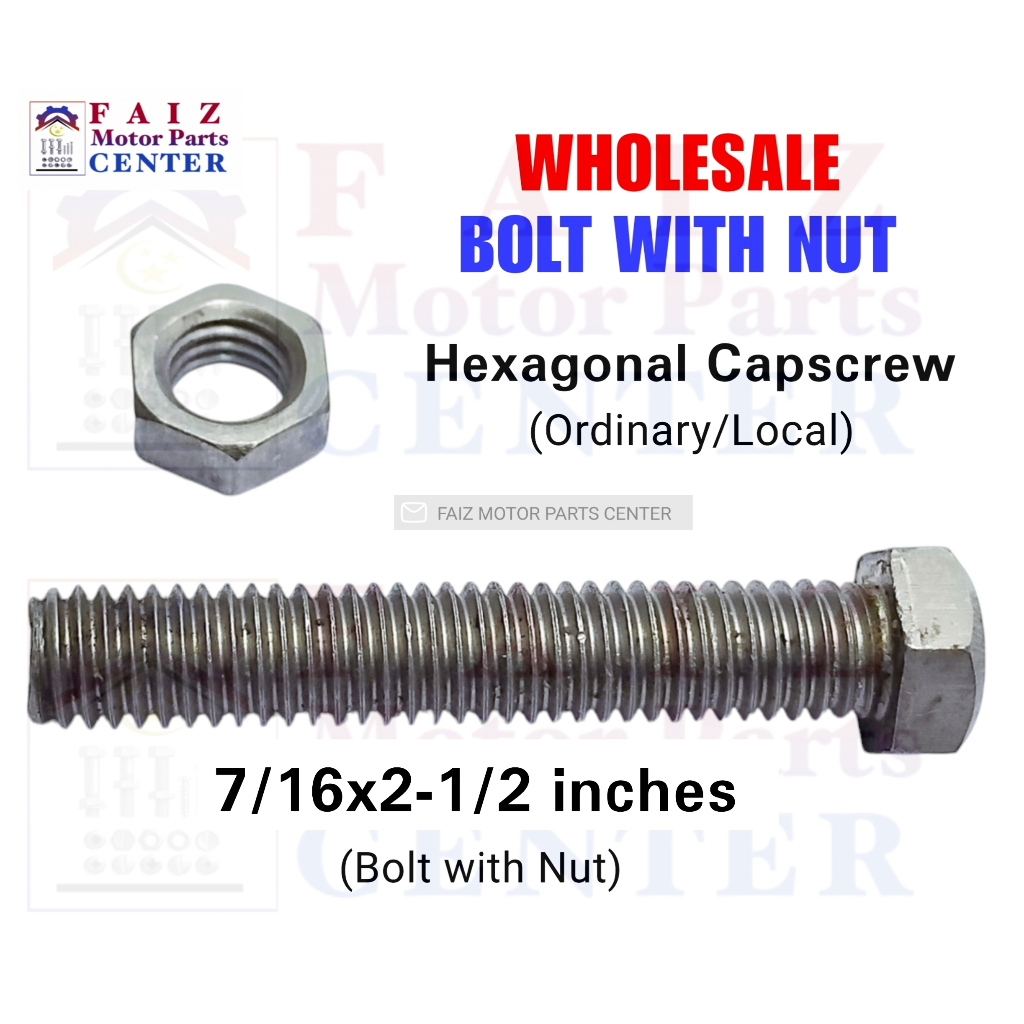 ORDINARY 7/16 x 2 1/2 inches (#16 sa yabe/tools)BOLT WITH NUT HEX ...