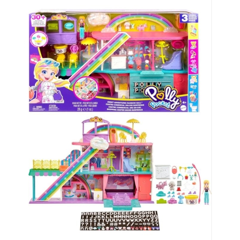 Polly Pocket Sweet Adventures Rainbow Mall, 3 Floors, 9 Play Areas ...