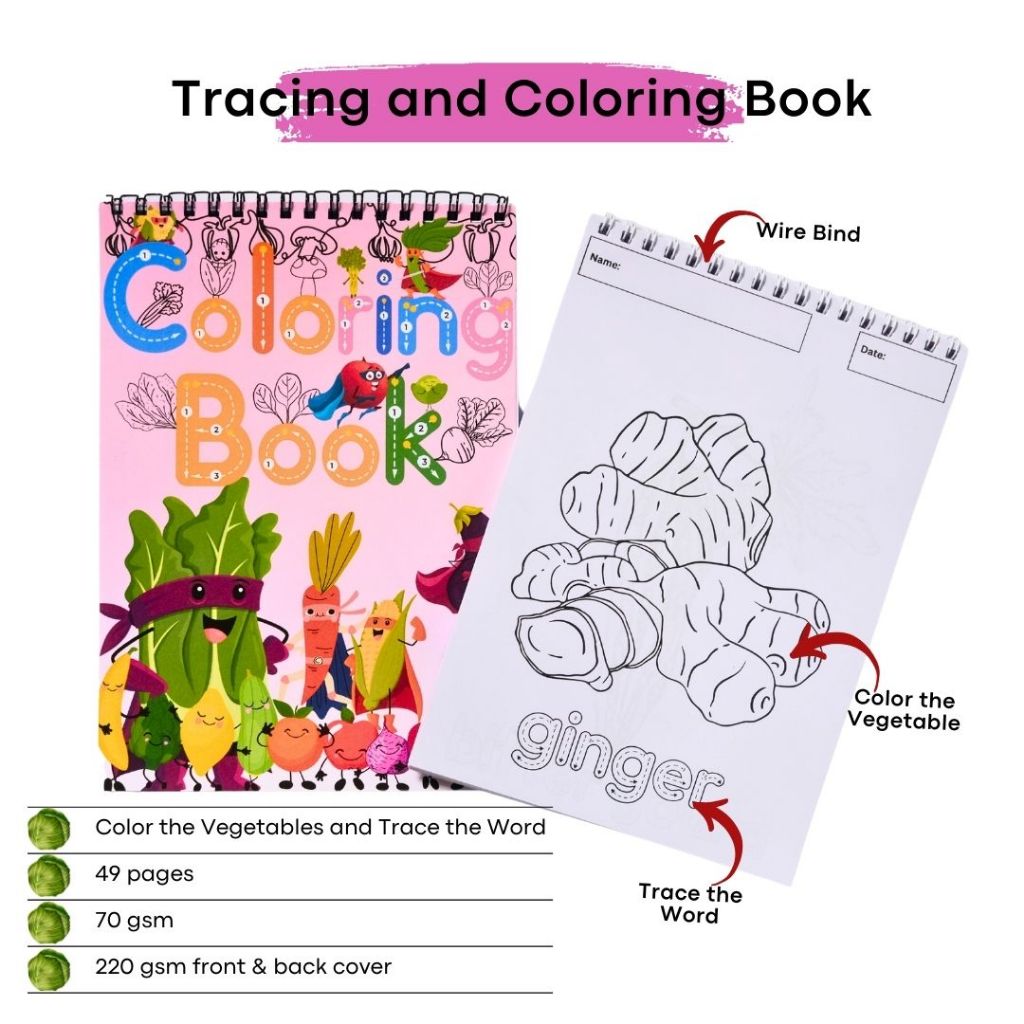 Tracing and Coloring Notebook | Color the Character and Trace the Words ...