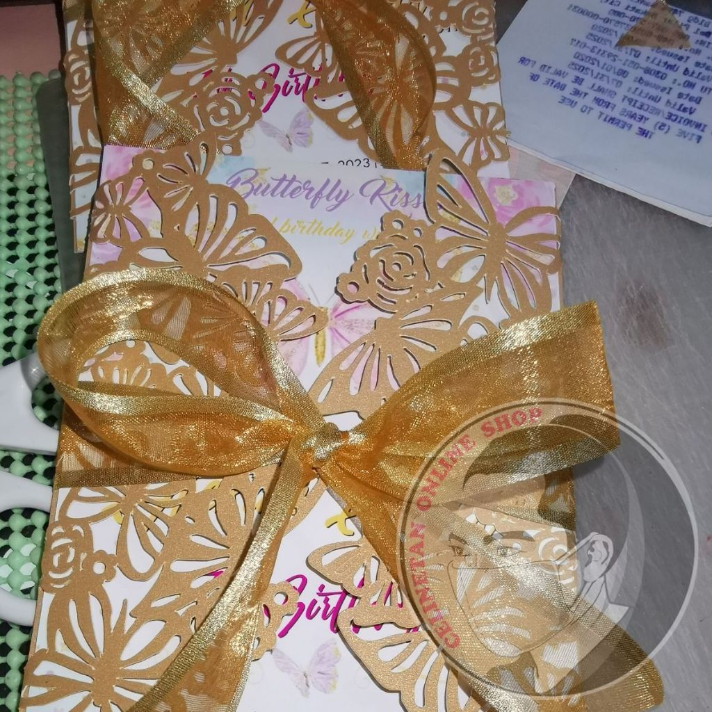 Debut Invitation Cards 5x7inches size with 3insert and ribbon (Gold ...