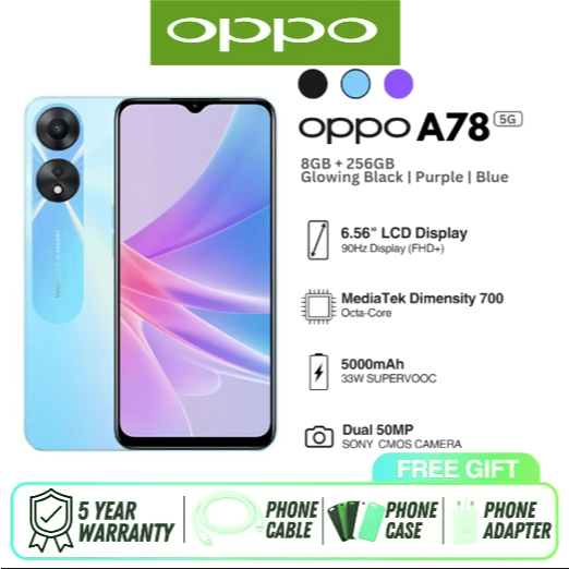 OPPO A78 5G Original Smartphone l 8GB RAM + 256GB ROM | 67W SUPERVOOC ...