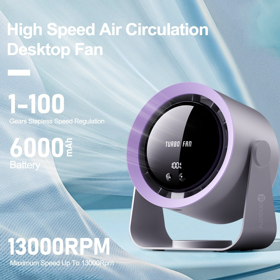 High Speed Desk Fan 6000mAh Rechargeable Fan 100 Gears Strong Wind ...
