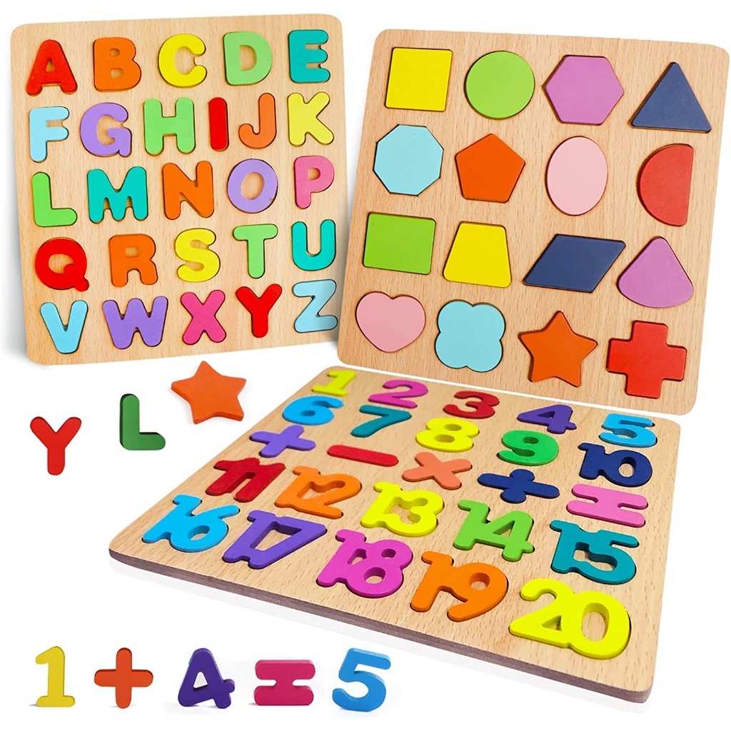 ABC Alphabet Digital Puzzle Wooden Toys Kid NumberLetter shape Matching ...
