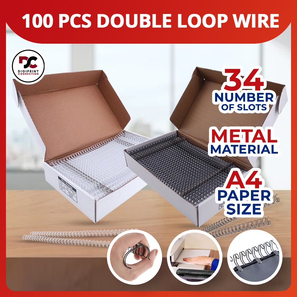 100pcs Double Loop Wire White | Black Binder A4 Size 34 Holes 3:1 Pitch ...