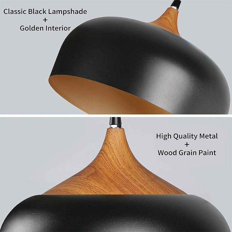 Drop Light Black Pendant Lights with Big Metal Dome Shade Hanging Light ...