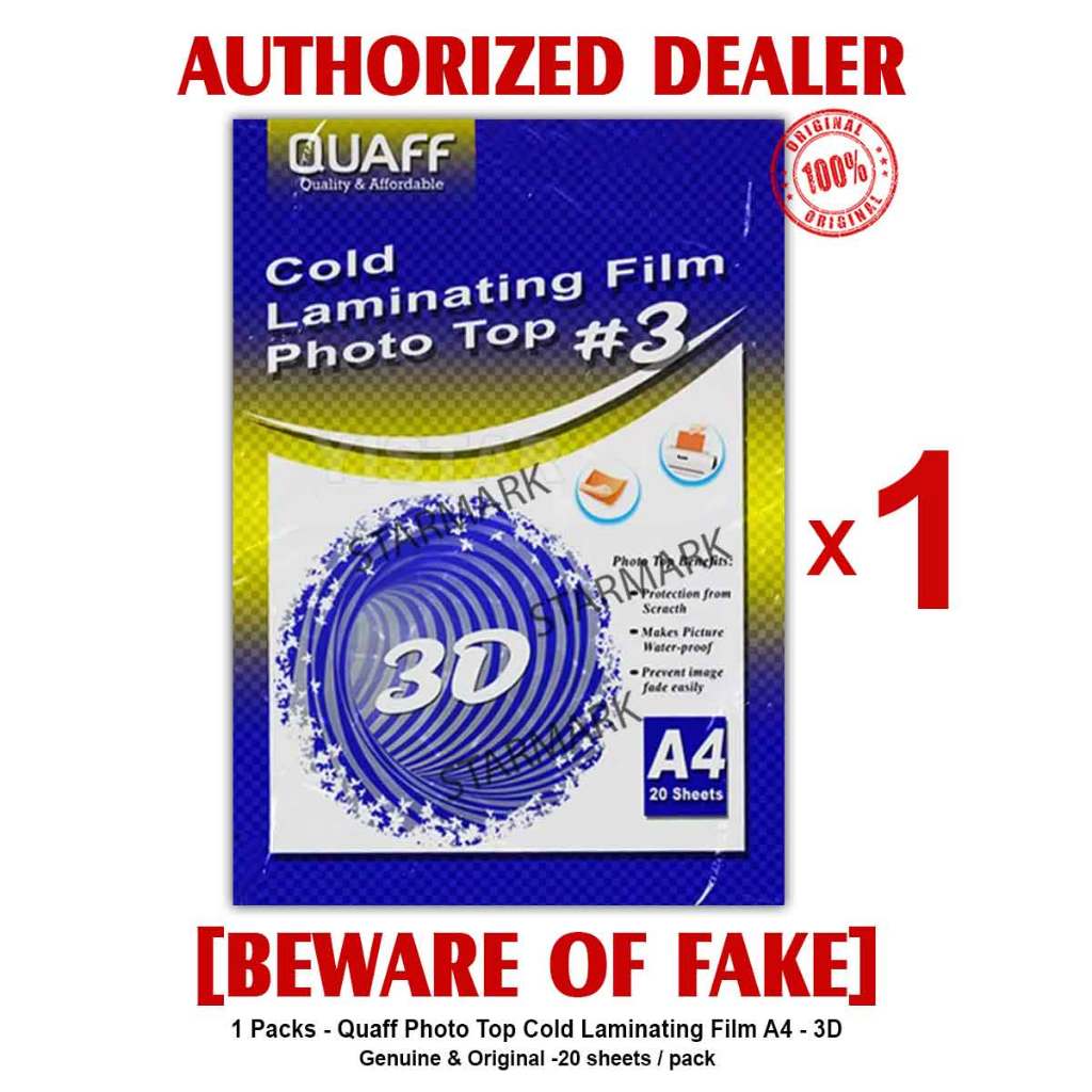 Quaff Photo Top Tack 3D 3-D Cold Laminating Films A4 Size 8.25x11.75 ...
