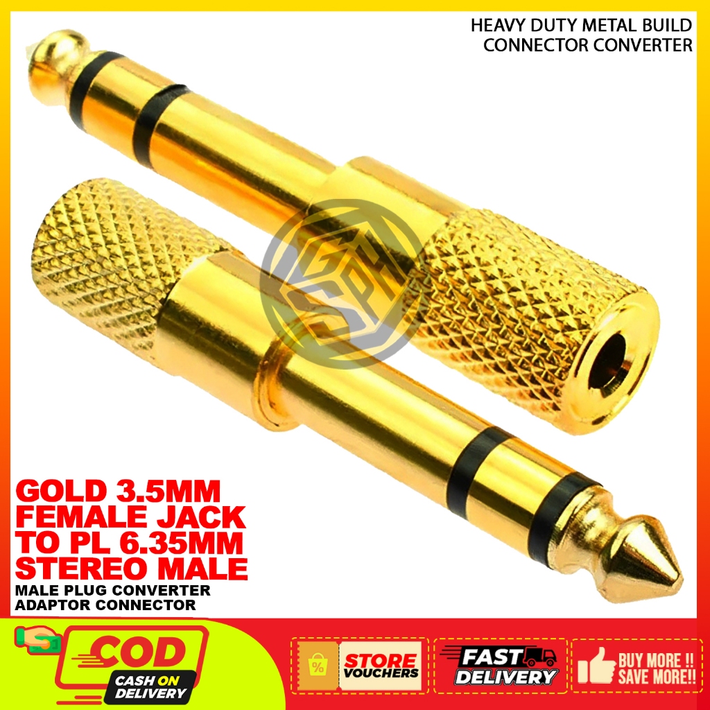 GARAGESALE01 3.5mm Female Jack to PL 6.35mm Stereo Male Plug Converter ...