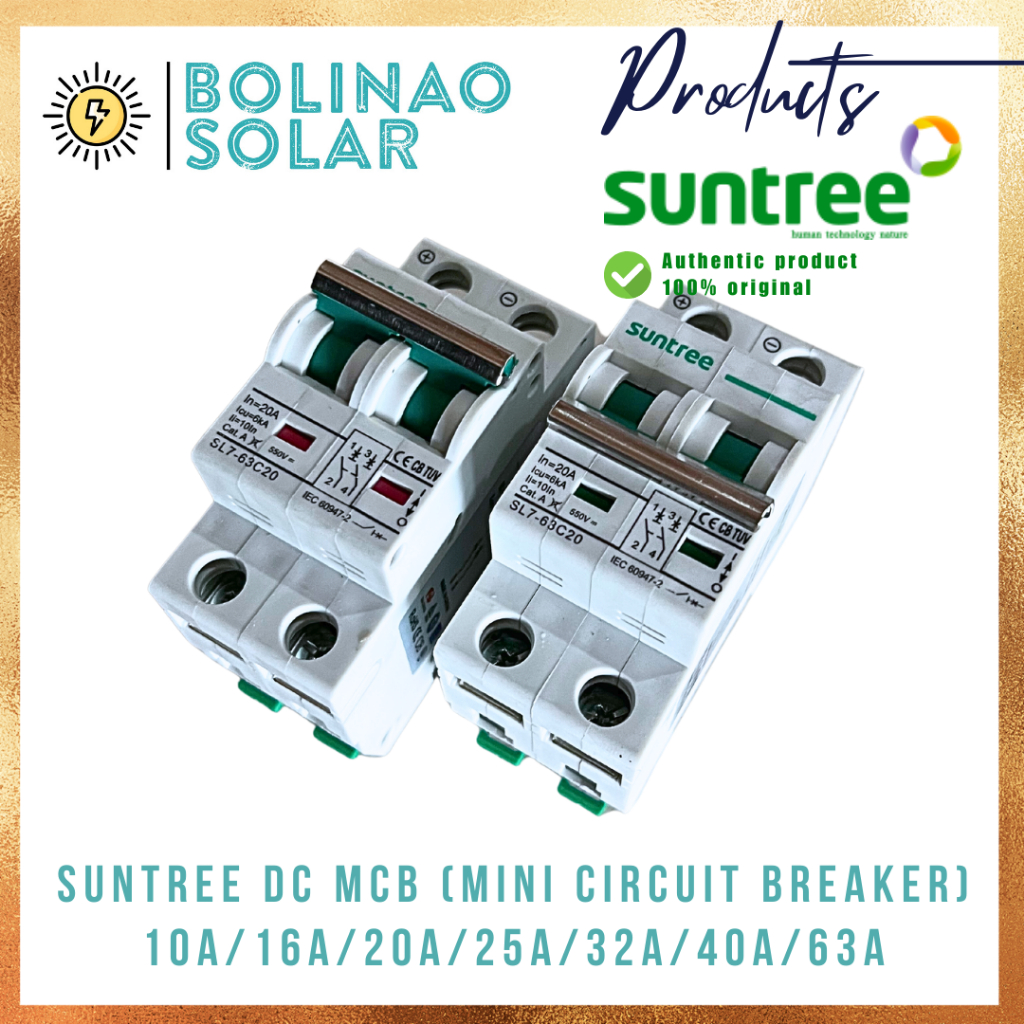 SUNTREE | DC MCB 2-Pole 550V (SL7-63) MCCB DIN Rail Type (10A/16A/20A/25A/32A/40A/63A/80A/100A ...